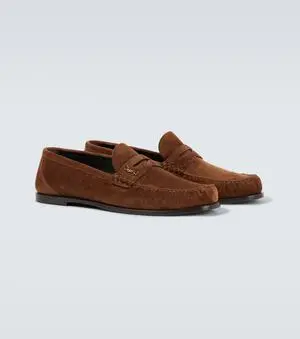 Saint Laurent Suede Penny Loafers - Brown