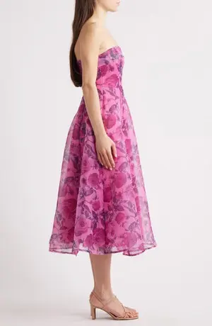 Lulus Elena Strapless Midi Dress - Berry