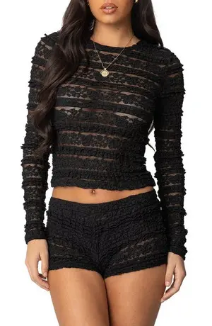 EDIKTED Maisley Sheer Lace Crop Top - Black