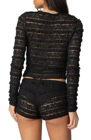 EDIKTED Maisley Sheer Lace Crop Top - Black