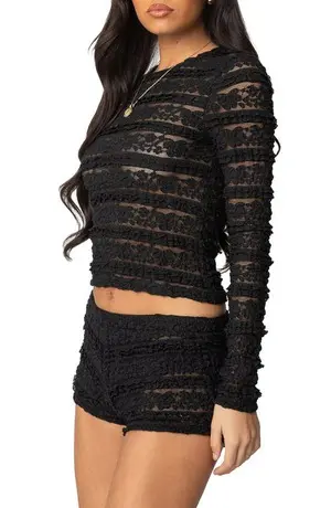 EDIKTED Maisley Sheer Lace Crop Top - Black