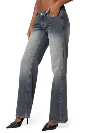 EDIKTED Alysse Low Rise Wide Leg Jeans - Gray-washed