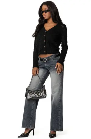EDIKTED Alysse Low Rise Wide Leg Jeans - Gray-washed