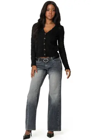 EDIKTED Alysse Low Rise Wide Leg Jeans - Gray-washed