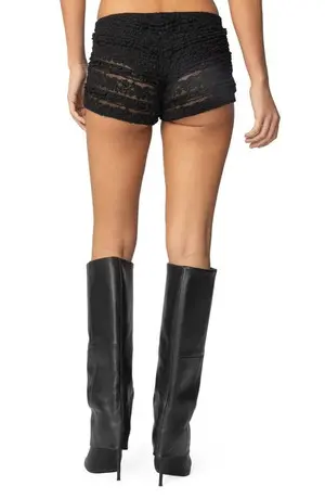 EDIKTED Maisley Sheer Lace Shorts - Black