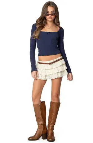 EDIKTED Mora Lace Trim Knit Top