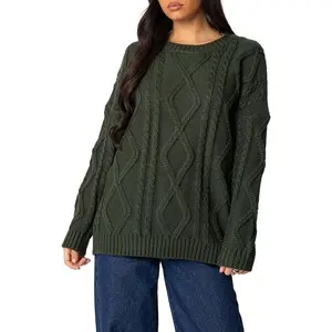 EDIKTED Kennedy Oversize Cable Stitch Sweater - Green