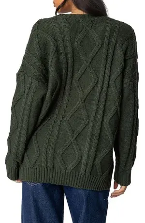 EDIKTED Kennedy Oversize Cable Stitch Sweater - Green