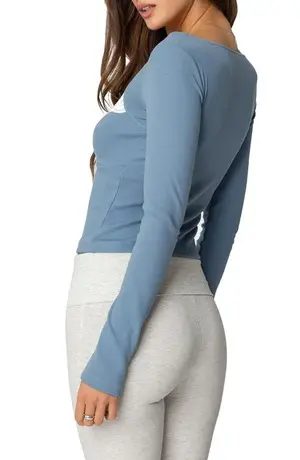 EDIKTED Morgyn Lace Trim Ribbed Crop Top - Blue