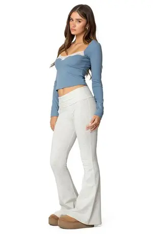 EDIKTED Morgyn Lace Trim Ribbed Crop Top - Blue