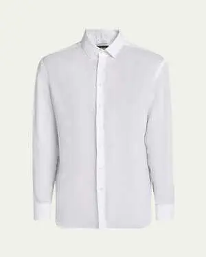 Giorgio Armani Classic Solid Linen Sport Shirt - Blue