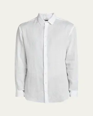 Giorgio Armani Classic Solid Linen Sport Shirt - Medium Blue