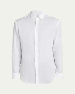 Giorgio Armani Classic Solid Linen Sport Shirt Pink