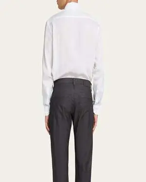 Giorgio Armani Classic Solid Linen Sport Shirt - Solid Dark Blue