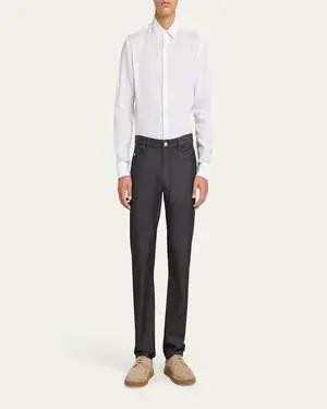 Giorgio Armani Classic Solid Linen Sport Shirt - Solid Dark Blue
