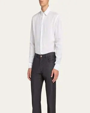 Giorgio Armani Classic Solid Linen Sport Shirt - Solid Dark Blue