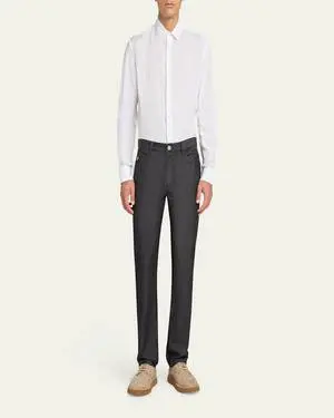 Giorgio Armani Classic Solid Linen Sport Shirt - Solid Dark Blue