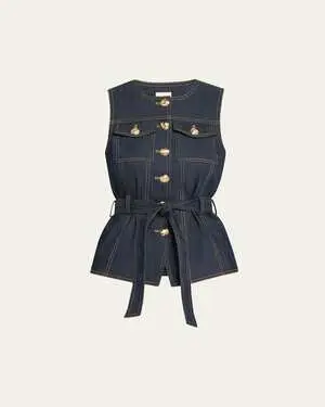 Cinq À Sept Reenee Belted Denim Vest - Indigo