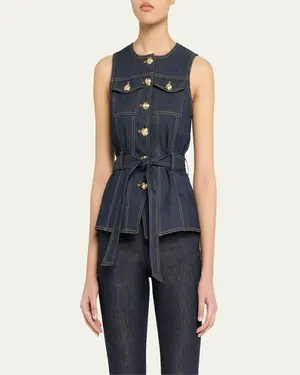 Cinq À Sept Reenee Belted Denim Vest - Indigo