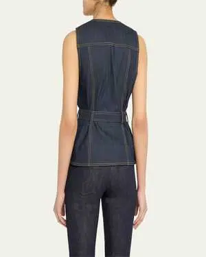 Cinq À Sept Reenee Belted Denim Vest - Indigo