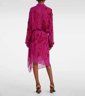 Dries Van Noten Sequined Draped Chiffon Midi Skirt