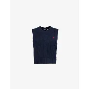 Polo Ralph Lauren Cable-knit Cotton Knitted Vest With Logo Embroidery - Hunter Navy