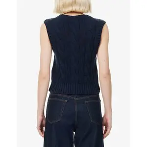 Polo Ralph Lauren Cable-knit Cotton Knitted Vest With Logo Embroidery - Hunter Navy