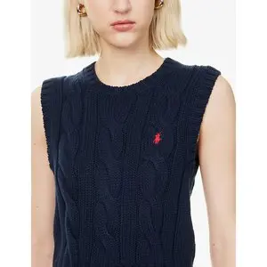 Polo Ralph Lauren Cable-knit Cotton Knitted Vest With Logo Embroidery - Hunter Navy