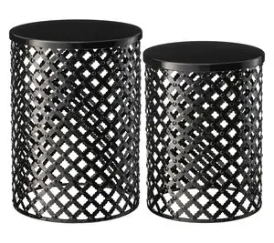 GLITZHOME Multi-functional Metal Garden Stools Tables S/2