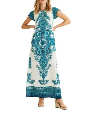 Calypso St. Barth Medallion Linen Dress - White Blue