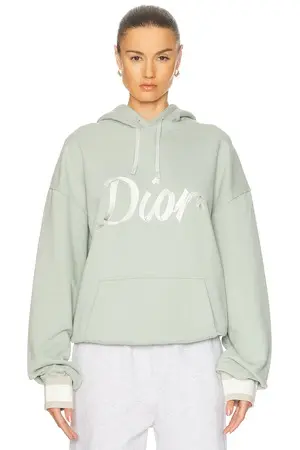 Dior Logo Embroidered Hoodie - Sage | Editorialist