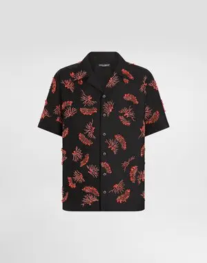 Dolce & Gabbana Short-sleeved Cotton Shirt With Coral Embroidery