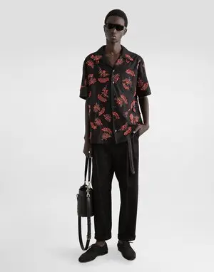 Dolce & Gabbana Short-sleeved Cotton Shirt With Coral Embroidery