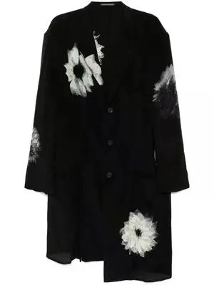 Yohji Yamamoto Flower-print Slit Jacket - Black