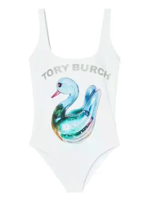 Tory Burch Duck-print Swimsuit - White