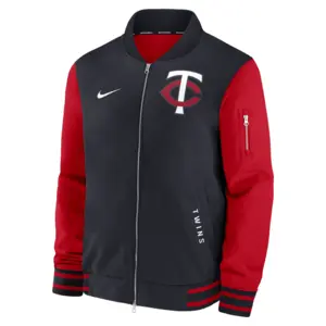 Nike Minnesota Twins Authentic Collection Dugout Mlb Full-zip Bomber Jacket - Blue