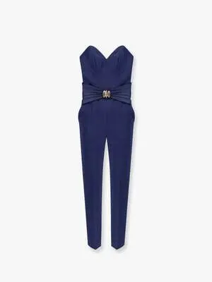 Elisabetta Franchi Strapless Jumpsuit With Belt - Blue