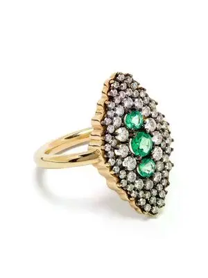 LEANDRA 18k Yellow Maxi Lanzadera Diamond And Emerald Ring - Gold
