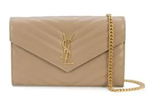 SAINT LAURENT Envelope Chain Wallet Grain De Poudre Goldtone