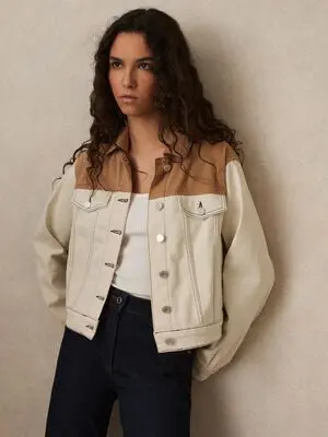 REISS Maddie Color-block Denim Jacket