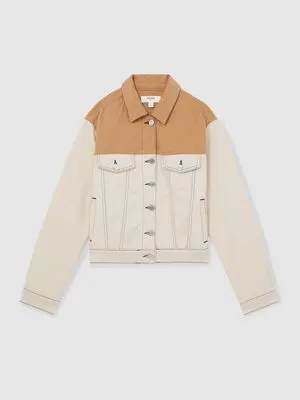 REISS Maddie Color-block Denim Jacket