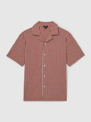 REISS Tower Textured-stripe Cuban-collar Shirt