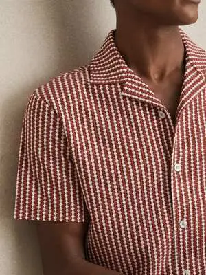 REISS Tower Textured-stripe Cuban-collar Shirt