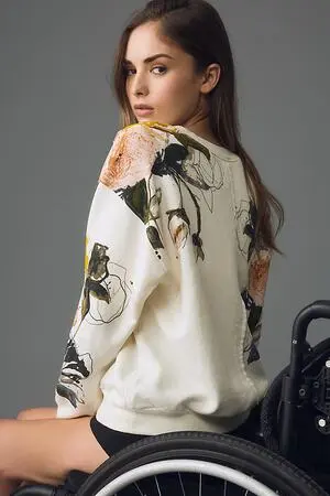 PILCRO Niki Bubble Sweatshirt With Leigh Viner Floral Print - Neutral Pattern