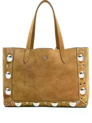 Valentino Garavani Nellcôte Suede Shopping Bag With Ball Studs - Neutrals