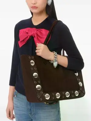 Valentino Garavani Nellcôte Suede Shopping Bag With Stud Embellishments - Brown