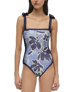 Simkhai Bow Strap One Piece Swimsuit - Blue Hydrangea Floral