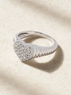 Yvonne Léon 9-karat White Gold Diamond Signet Ring - Silver