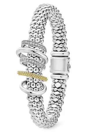 Lagos Caviar Lux Pavé Diamond Rope Bracelet In Sterling Silver And 18k Gold - Two-tone