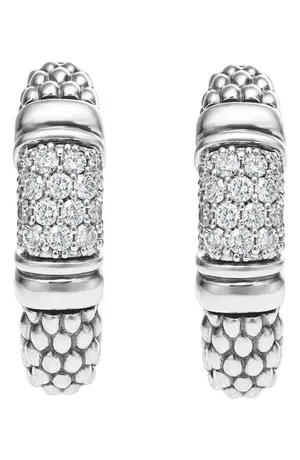 Lagos Signature Caviar Pavé Diamond Hoop Earrings - Silver